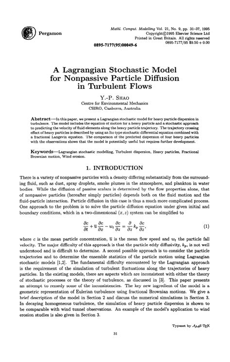 pdf a lagrangian stochastic model for nonpassive particle diffusion in turbulent flows