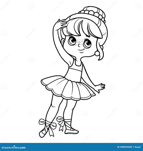 Bailarina De Dibujos Animados Chica Contorneado Para Colorear Aislado