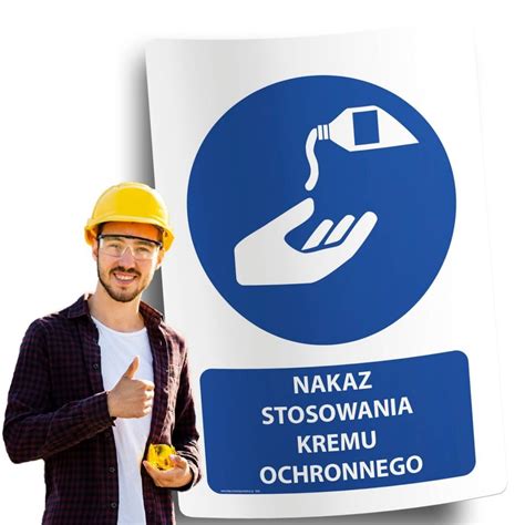 Naklejka 20x30 Cm NAKAZ STOSOWANIA KREMU OCHRONNEGO