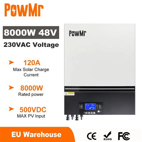 EU Stock PowMr 8000W Hybrid Solar Inverter 48V 230V Pure Sine Wave