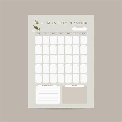 Premium Vector Monthly Planner Template Paper