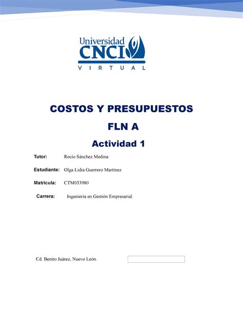 Costos Y Presupuestos Actividad Costos Y Presupuestos Fln A