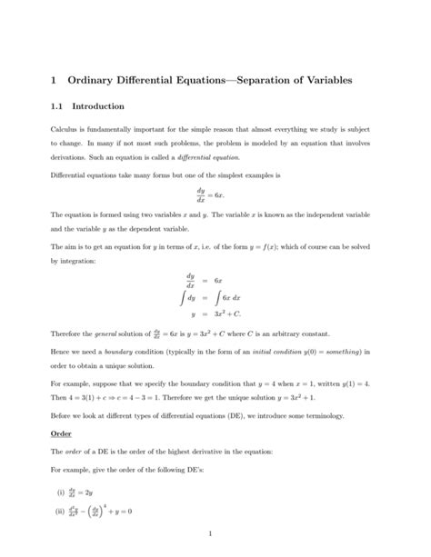 1 ordinary differential equations—separation of variables