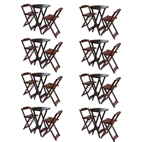 Kit 8 Jogos De Mesa Bistrô De Madeira 2 Cadeiras Dobravel Ideal