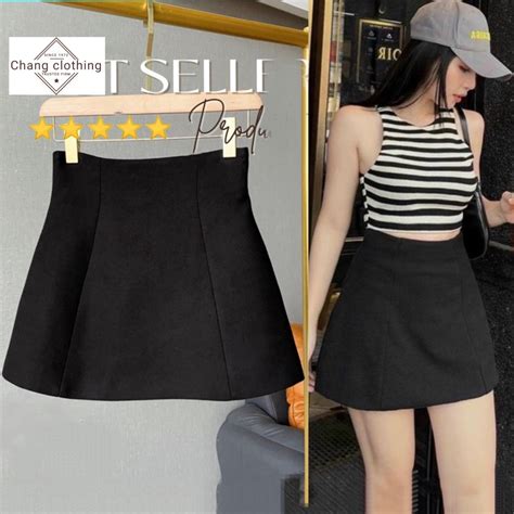 Chân váy A ngắn lưng cao dáng dài công sở ôm xòe màu đen nâu xếp ly