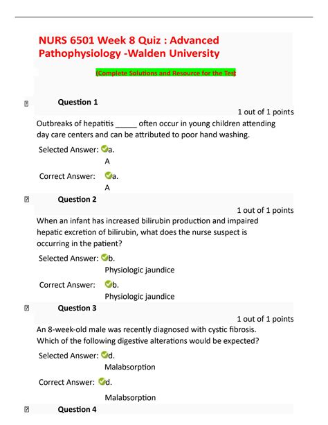SOLUTION Nurs 6501 Week 8 Quiz Advanced Pathophysiology Walden