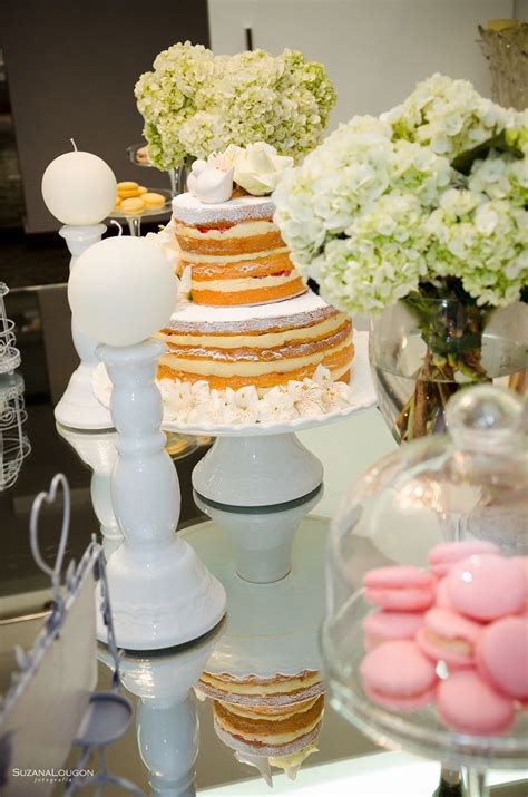 Decoração Branca Naked Cake Noivado Ideias para noivado Festa