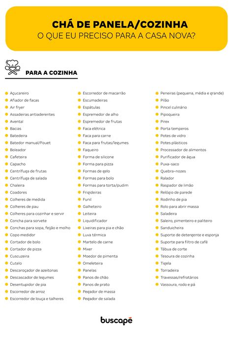 Lista de chá de panela e cozinha confira todos os itens Chá de