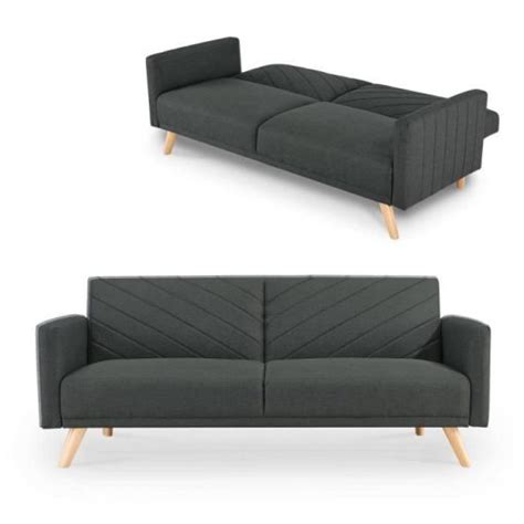 Canap Places Convertible Scandinave En Tissu Gris Fonc Balder