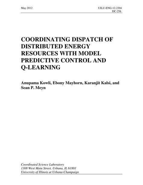 pdf coordinating dispatch of distributed energy resources with model predictive control and q