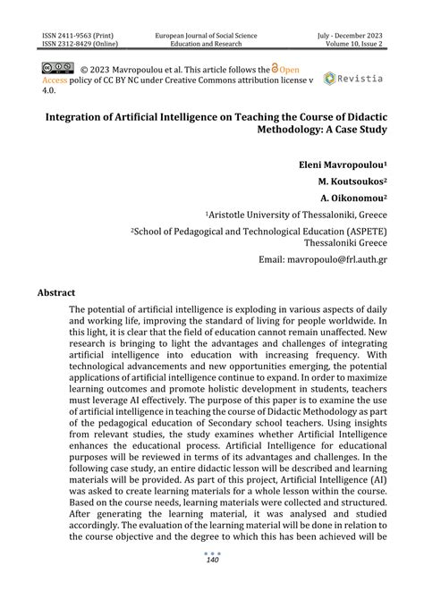pdf integration of artificial intelligence on teaching the course of didactic methodology a