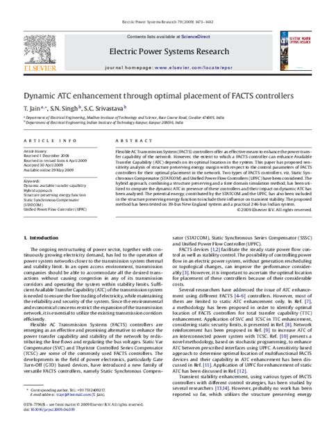 pdf dynamic atc enhancement through optimal placement of facts controllers tushar jain