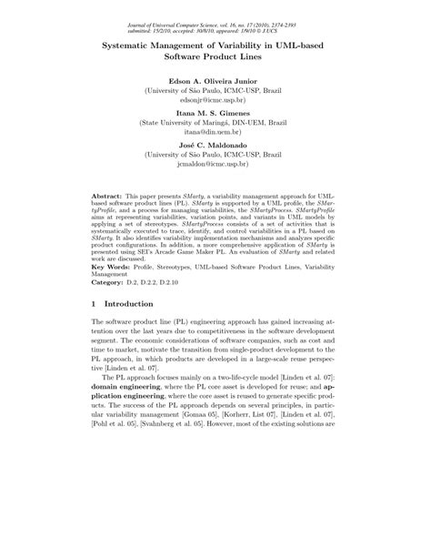 pdf systematic management of variability in uml based software product lines