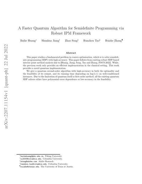 pdf a faster quantum algorithm for semidefinite programming via robust ipm framework