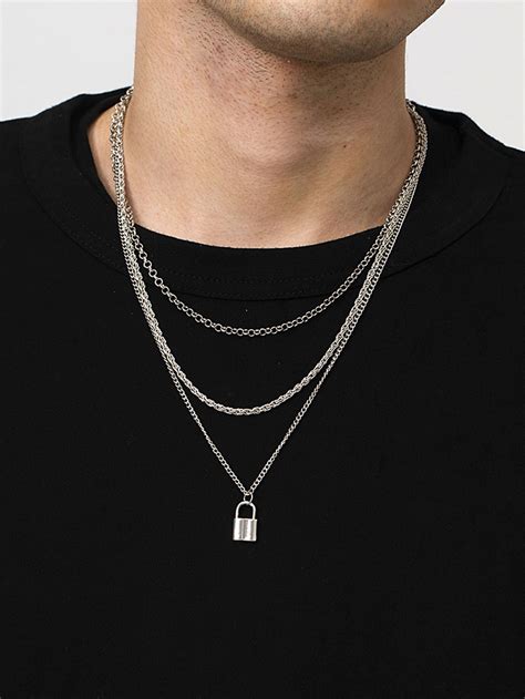 Men Lock Layered Necklace In Layered Necklaces Necklace Chain