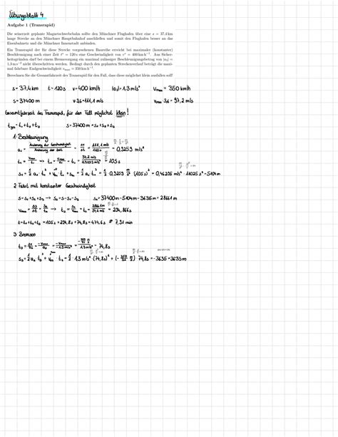 Physik Übungen Übungs blatt 4 5 37 4km E 120s v 400km h last 1 3m