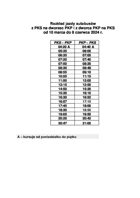Rozkład jazdy autobusów PKP PKP oraz PKP PKS od 10 marca do 8