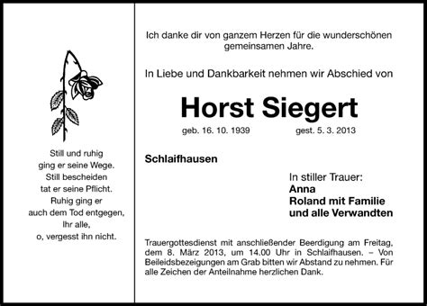 Traueranzeigen Von Horst Siegert Trauer Nn De
