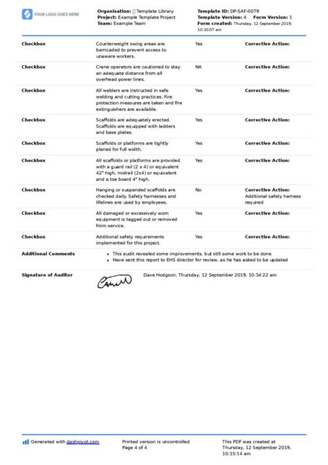 Safety Audit Checklist Template
