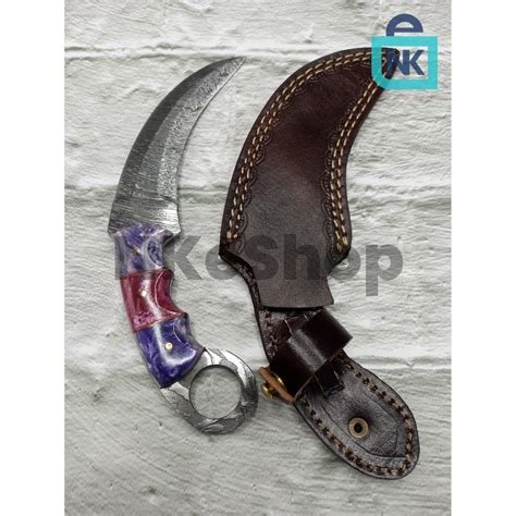 Hand Made Damascus Karambit Knife With Leather Sheath NK EShop