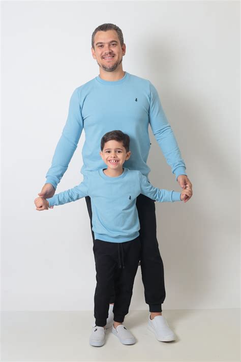 Combo PAI E FILHO a Kit 02 Blusas 02 Calças Moletom Azul Claro