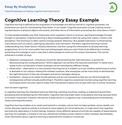 cognitive learning theory essay example