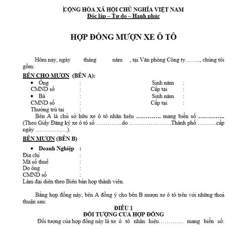 Mẫu Biên Bản Cho Mượn Xe Hướng Dẫn Và Thủ Tục Chi Tiết Trung Tâm Đào