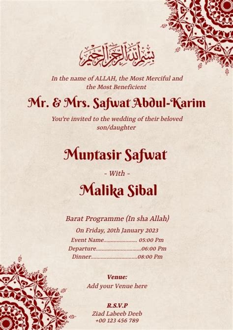 Islamic Wedding Invitation Save The Card Design Template