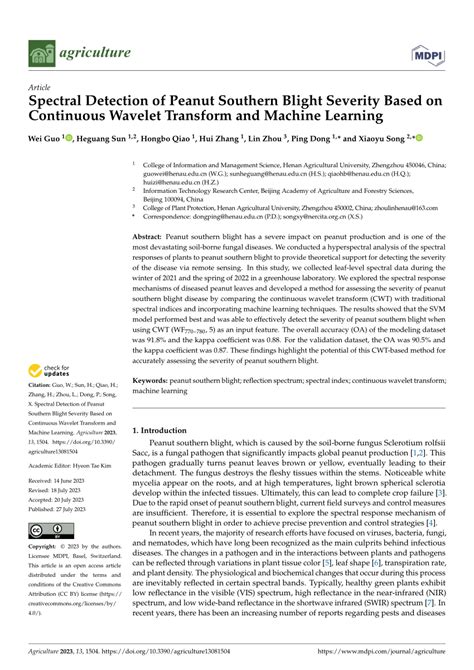 pdf spectral detection of peanut southern blight severity based on continuous wavelet