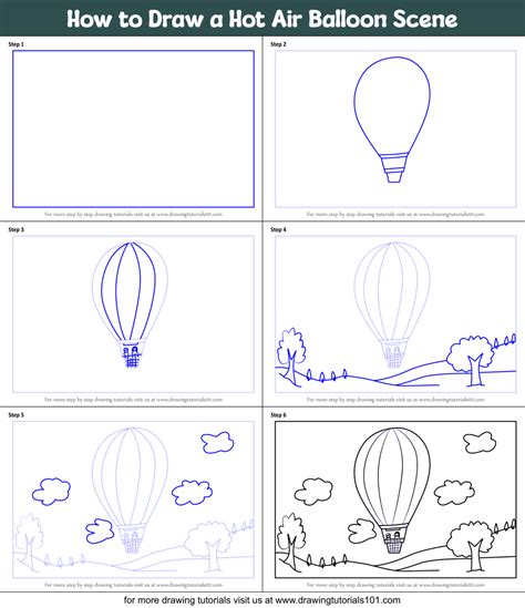 How To Draw A Hot Air Balloon Scene Printable Step By Step Drawing