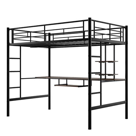 Harper Bright Designs Full Loft Bed With Desk Metal Heavy Duty Loft