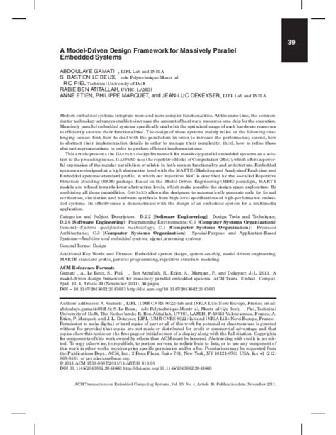 pdf a model driven design framework for massively parallel embedded systems jean luc