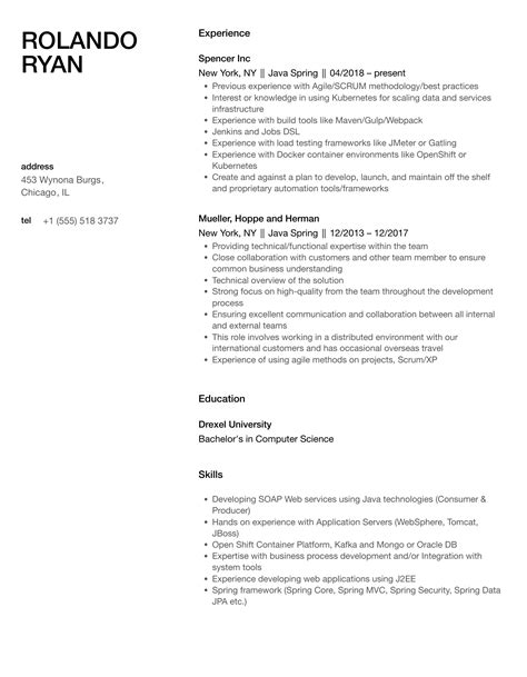 java spring resume samples velvet jobs