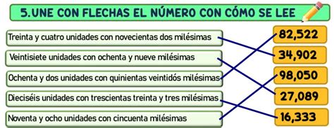 5 UNE CON FLECHAS EL NÚMERO CON CÓMO SE LEE 82 522 Treinta y cuatro