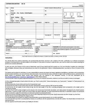 Fillable Online CUSTOMS DECLARATION CN 23 Important EastFreight Fax