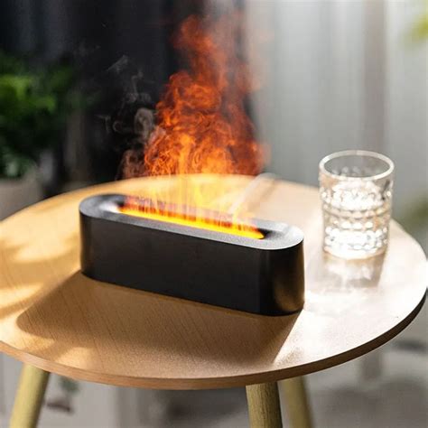 Newest Rgb Flame Aroma Diffuser Humidifier Usb Desktop Simulation Light