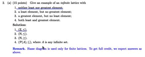 solved a 15 points give an example of an infinite lattice with neither leastnorgrcatest