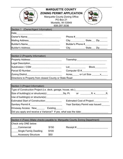 MARQUETTE COUNTY ZONING PERMIT APPLICATION