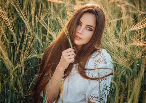 Women Model Brunette Women Outdoors Evgeny Freyer Long Hair Blue