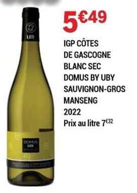 Promo Igp Côtes De Gascogne Blanc Sec Domus By Uby Sauvignon gros