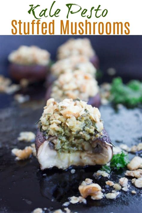Kale Pesto Stuffed Mushrooms Recipe Two Purple Figs