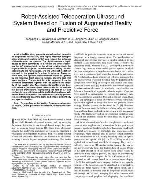 pdf robot assisted teleoperation ultrasound system based on fusion of augmented reality and