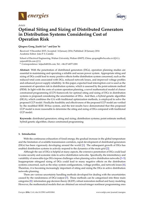 pdf optimal siting and sizing of distributed generators in distribution systems considering