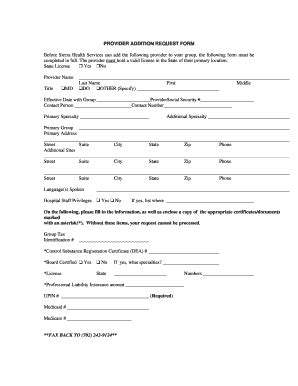 Fillable Online PROVIDER ADDITION REQUEST FORM Before Sierra Health