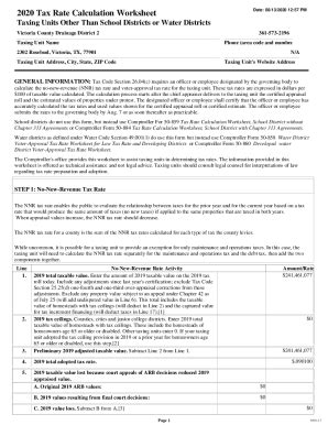 Fillable Online 2020 Tax Rate Calculation Worksheet Date Fax Email