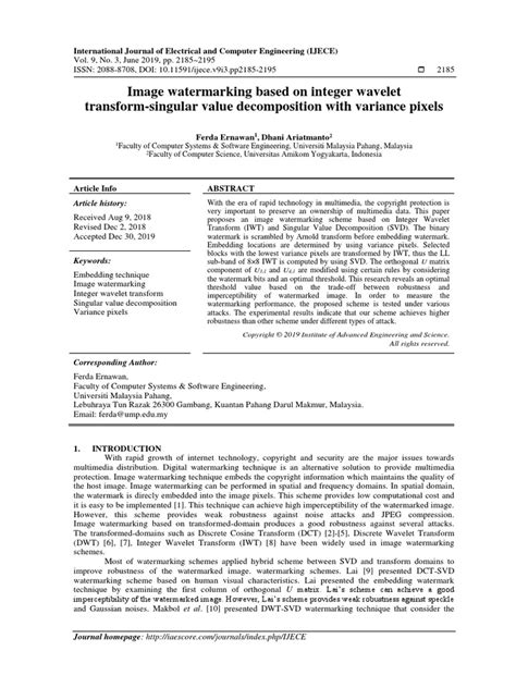image watermarking based on integer wavelet transform singular value decomposition with variance