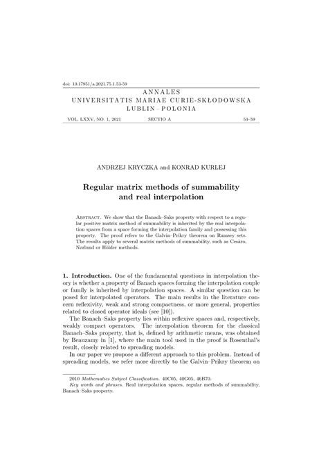 pdf regular matrix methods of summability and real interpolation