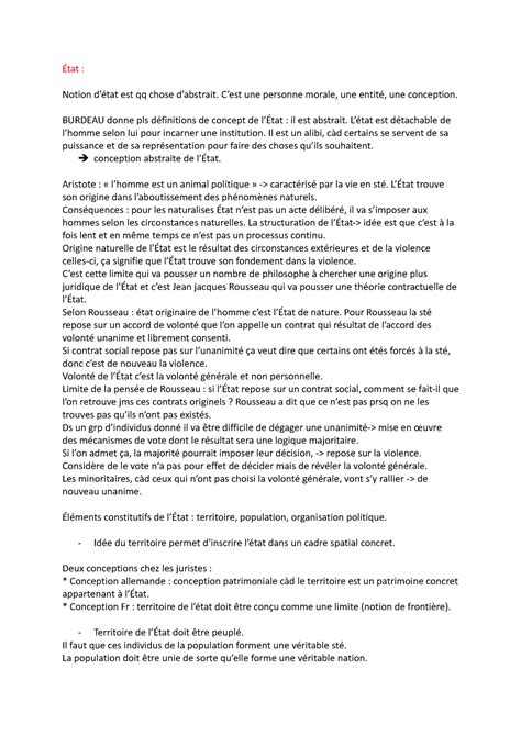 Fiche révision notions droit constitutionnel État Notion détat est