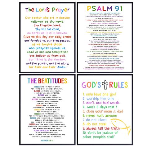 Buy LARGE 11x14 Ten Commandments Wall Decor Psalm 91 Lords Prayer