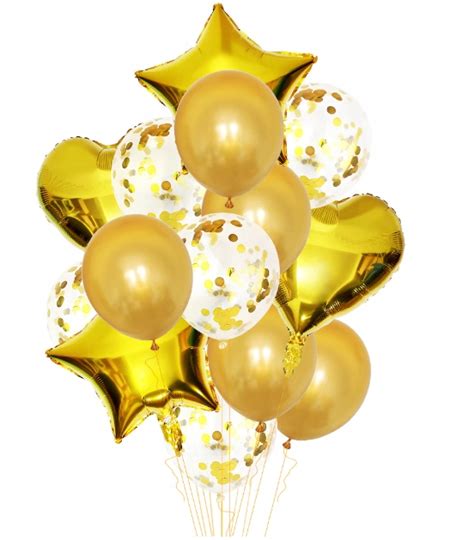 BALONY duży ZESTAW balonów złotych złote KONFETTI GWIAZDA serce 14szt